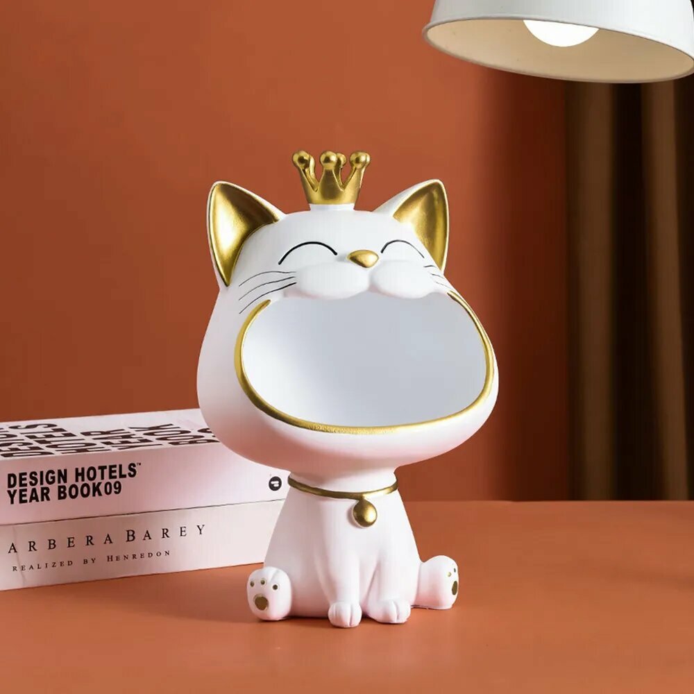 Футляр для хранения статуэток кошек из смолы, милые фигурки кошек в виде короны для учебы, офиса