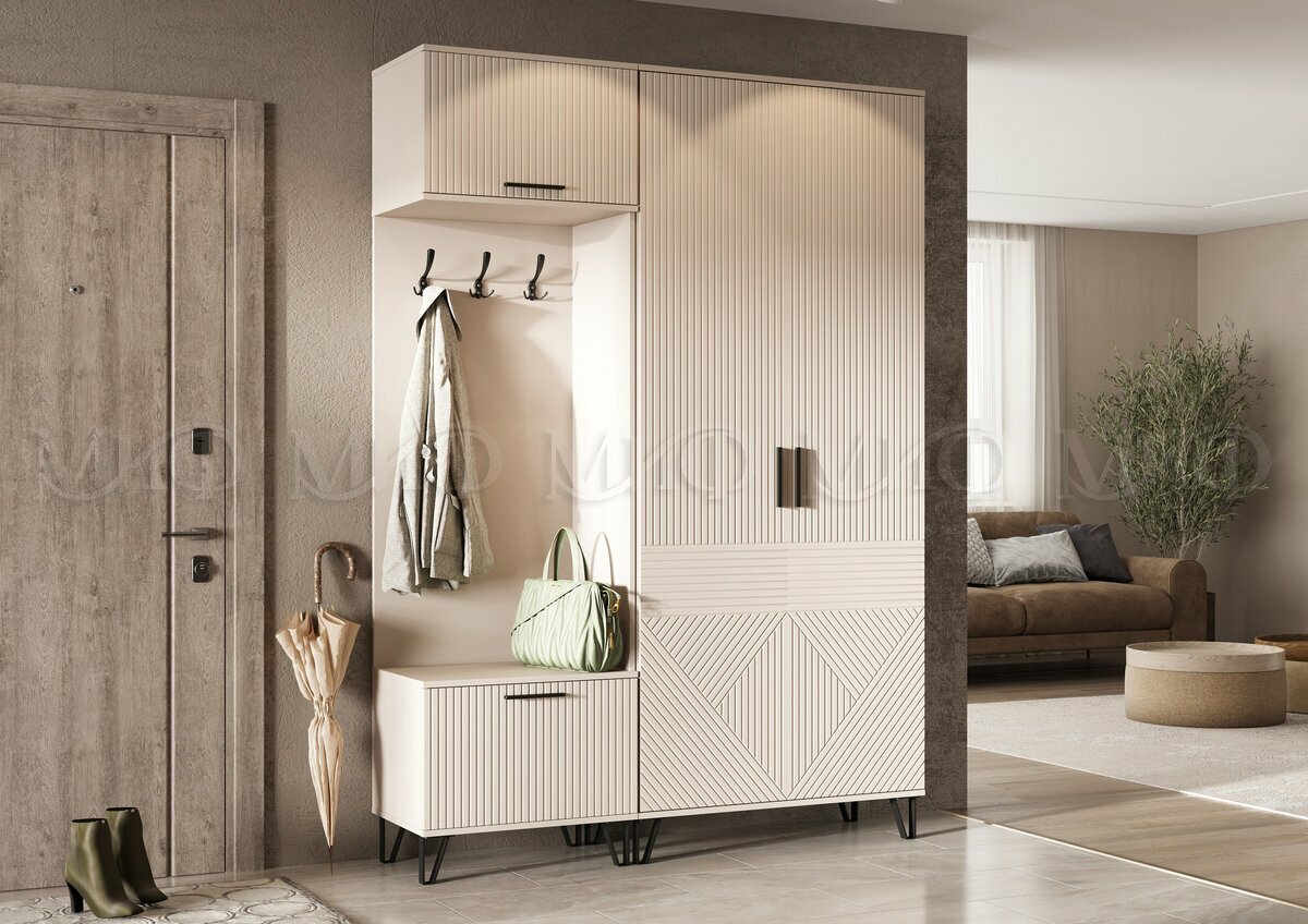 Прихожая в маленький кордор Миф флэш Комплект №4 Кашемир/Кашемир, размер 1500х2130х410мм