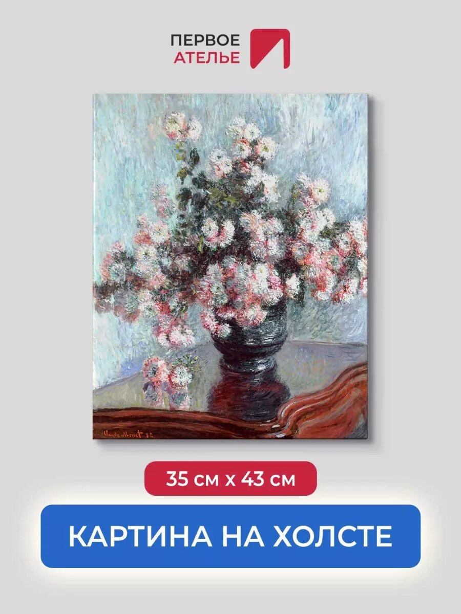 Картина на холсте репродукция Клода Моне "Хризантемы 2" 35х43 см (ШхВ) для интерьера на стену