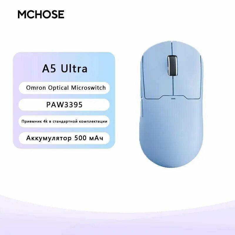 Мышь игровая ozon, беспроводная, сенсор Pixart PAW3395, синяя