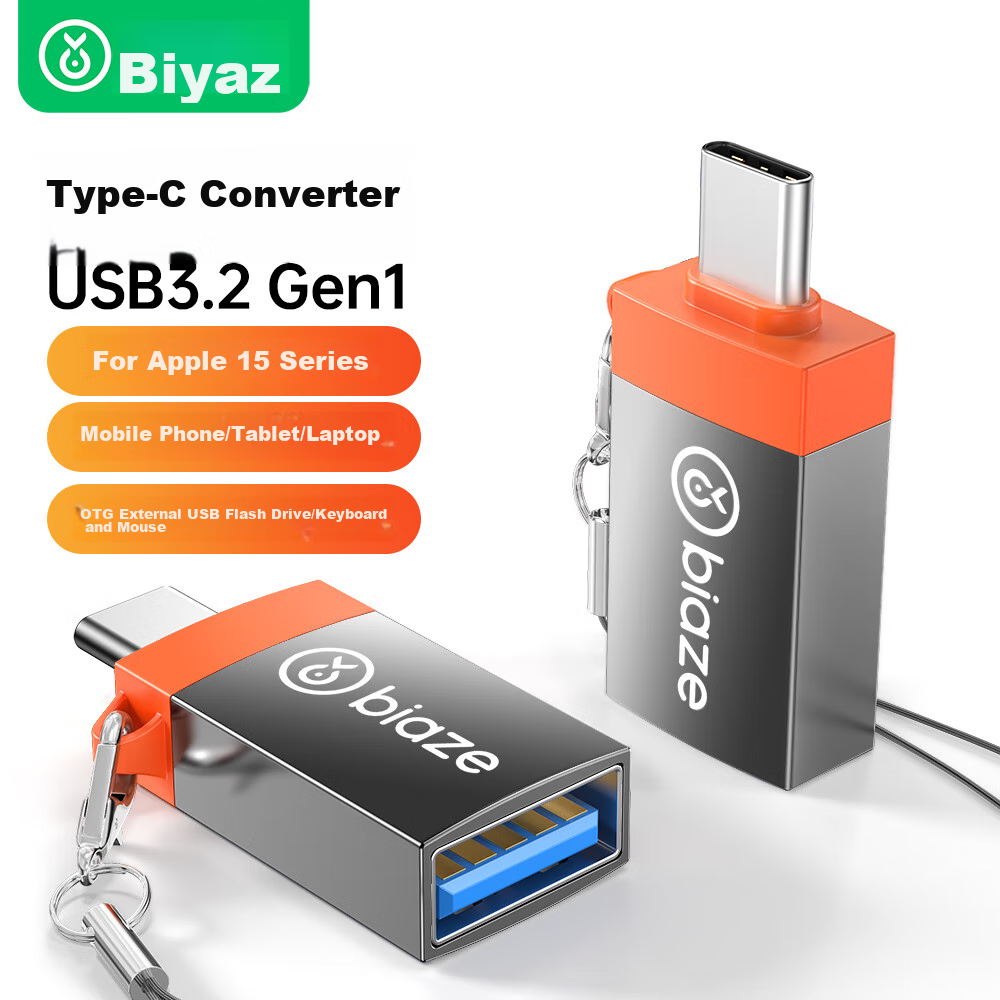 Biaze Type-C Adapter OTG USB to Type-C High-Speed Data Converter for Apple 16GB USB Flash Drive, Car Charger Adapter for Laptops, Huawei Phones, IPad P74