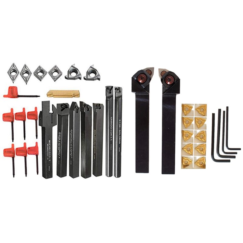 1 комплект держателей токарных резцов и 7 шт. держателей расточных резцов + 7 шт. твердосплавных вставок для токарных резцов + 7 шт. гаечных ключей