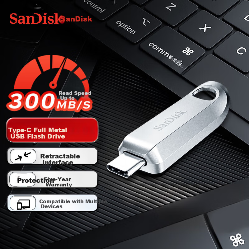 SanDisk 64GB Type-C USB3.2 Mobile Flash Drive CZ75 with up to 300MB/s Read Speed, Data Recovery, Secure Encryption, for Mobile Phones, Tablets, and Computers
