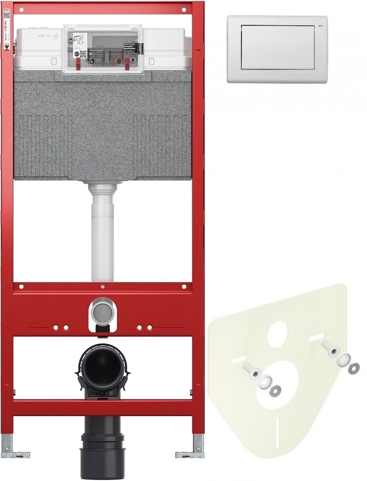 Инсталляция для унитаза Tece TECEplanus 9300302 + 9200010 + 9380014 + 9240312 с кнопкой смыва, белый матовый