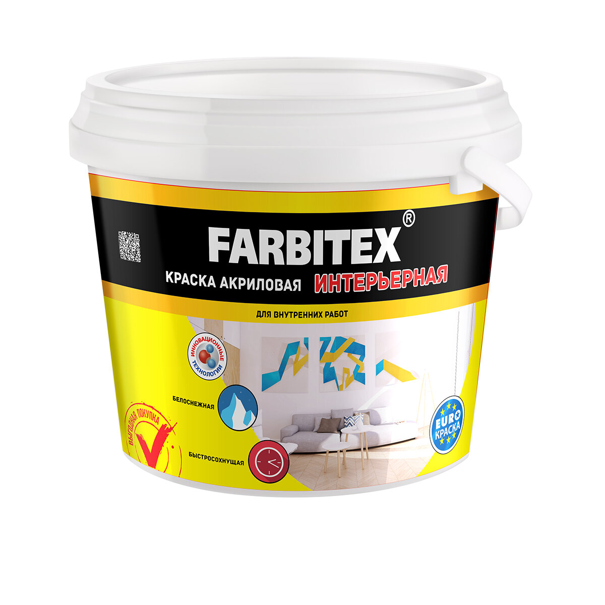Краска интерьерная Farbitex, акриловая, матовая, 13 кг/7,88 л, белая