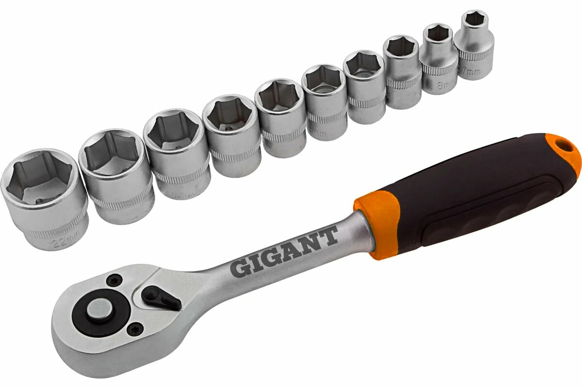 Набор шестигранных головок Gigant с трещоткой 3/8", 11 предметов GSRW-11/38