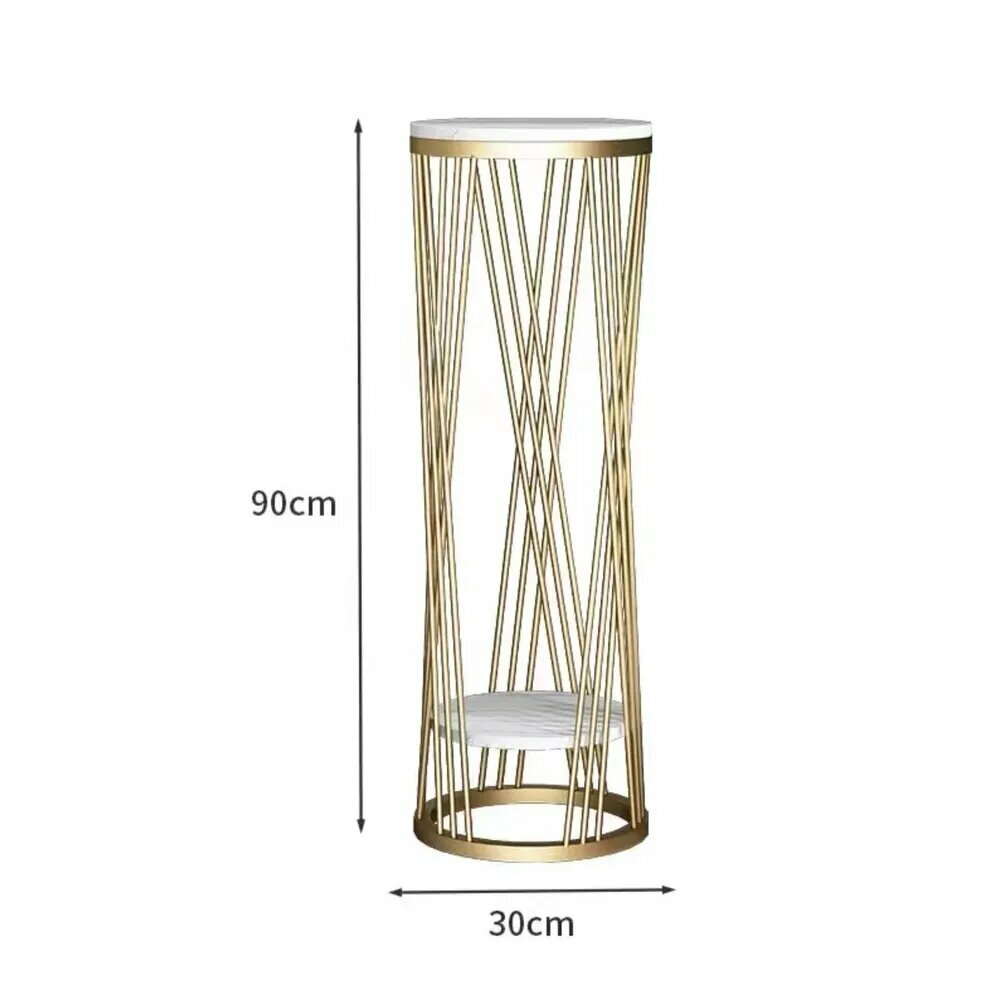 Консоль, искусственный камень, круглая, с полкой, золотистая, 30x30x90 см