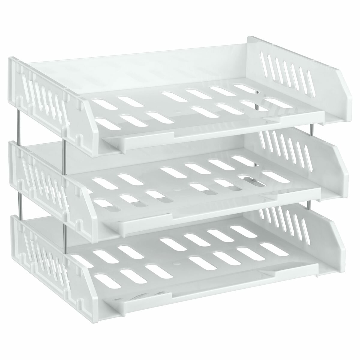 Лоток для бумаг горизонтальный Стамм "Сити", набор 3шт, на мет. стержнях, широкая загрузка, белый (ЛТГ-31737)