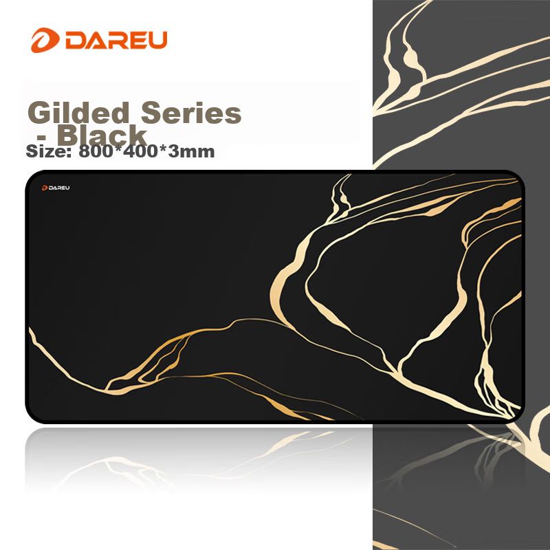 Dareu Gold-Plated Series GS-804 Black Gaming Mouse Pad, Fine Texture, Waterproof, Large Size, Thickened, Edge-Locked, Office Keyboard, Computer Desk Pad, 800*400*3mm