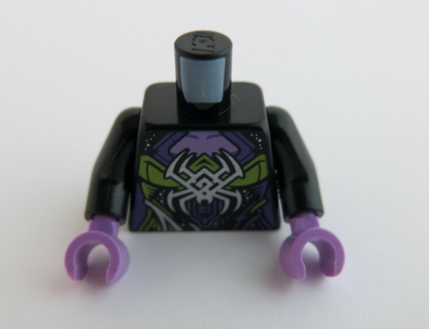 Torso Medium Lavender Neck and Silver Spider over Dark Purple and Lime Dress Pattern / Black Arms / Medium Lavender Hands, 973pb4335c01 Black U