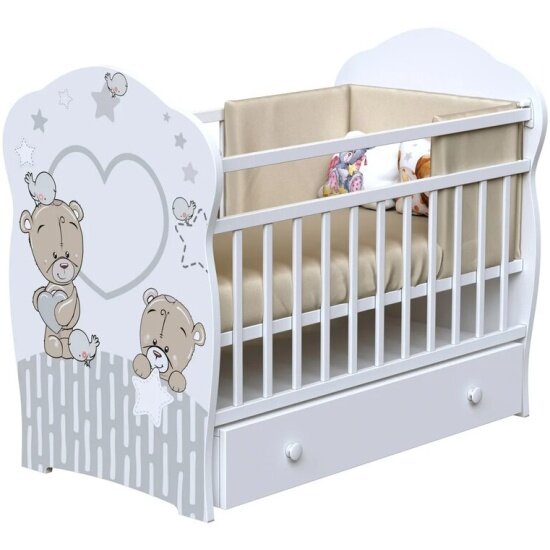 Кроватка Вдк Forever friеnds фигурная спинка маятник, ящик, ЛДСП, белый