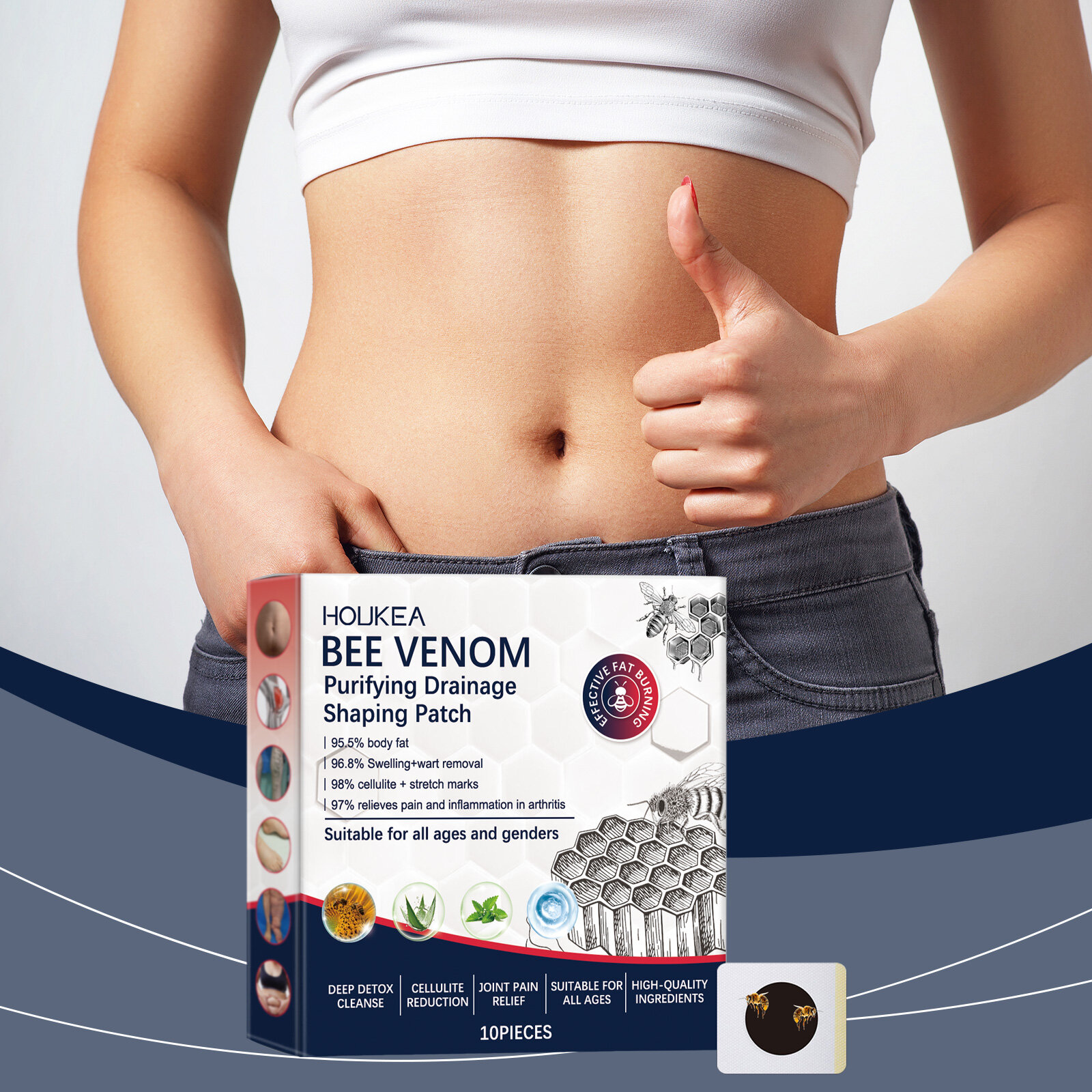 Houkea Body Beauty Patch Ленивый Пластырь На Пупок, Укрепляющий Все Тело, Подчеркивающий Улучшение Формы Тела, Эластичный Пластырь Для Тела