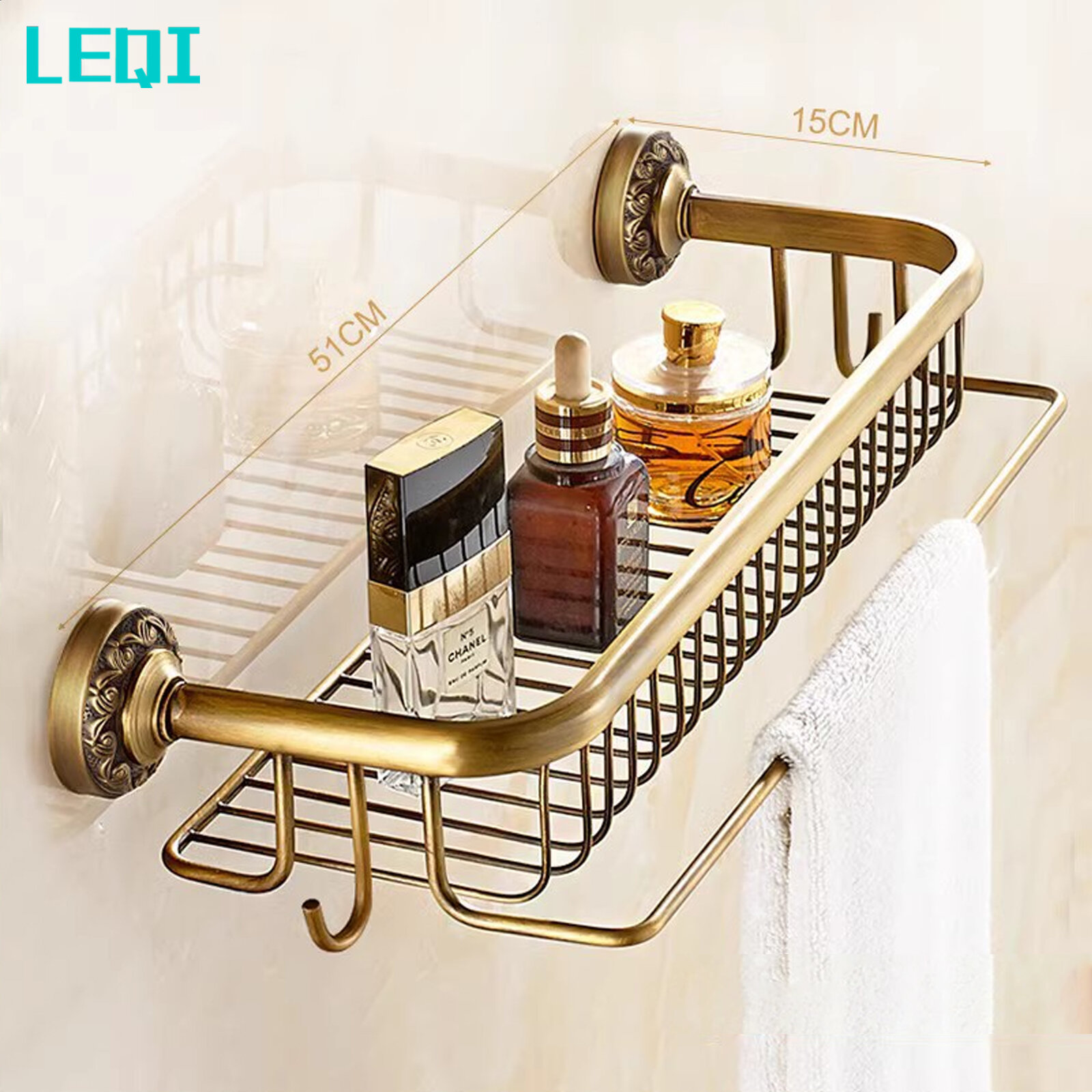 Полка для ванной комнаты, латунь, держатель для полотенец