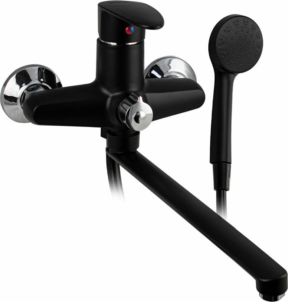 Смеситель для ванны с душем 5562, длинный излив, чёрный