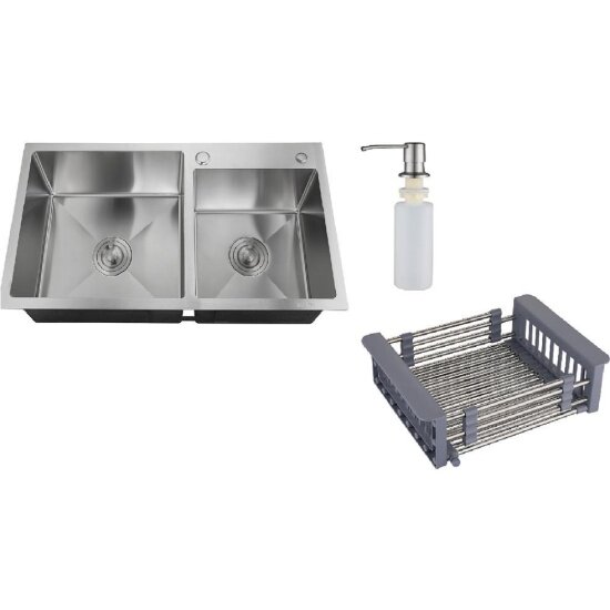Кухонная мойка Ростовская Мануфактура Сантехники РМС MR-7843 Набор 3 в 1 + корзина раздвижная+ дозатор врезной