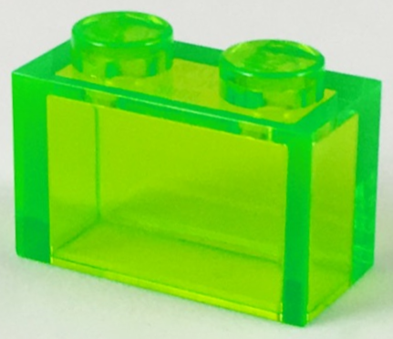 Brick 1 x 2 without Bottom Tube, 3065 Trans-Bright Green U