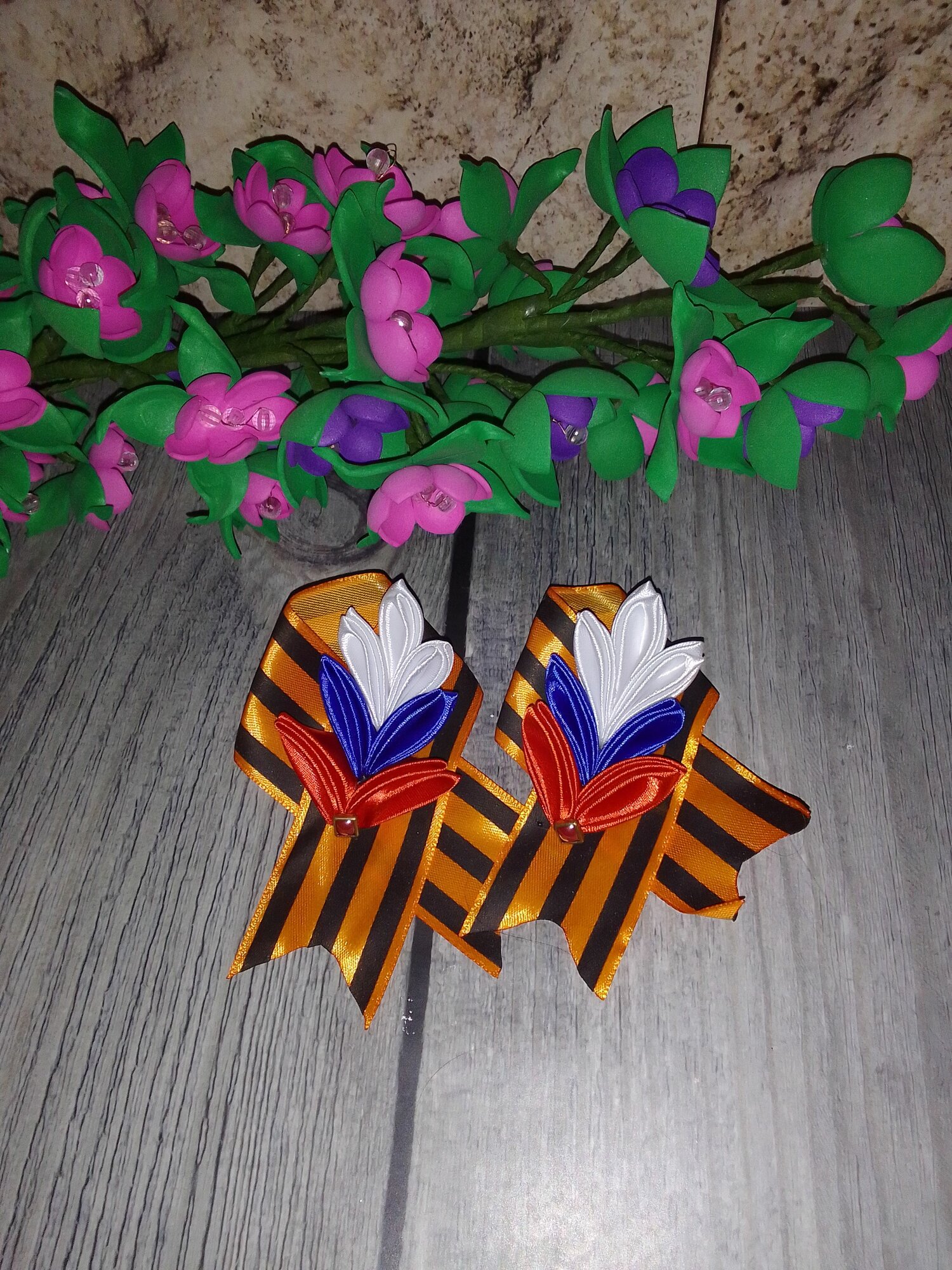 Значок "Георгиевская лента", ручная работа, атласная лента, 11 см