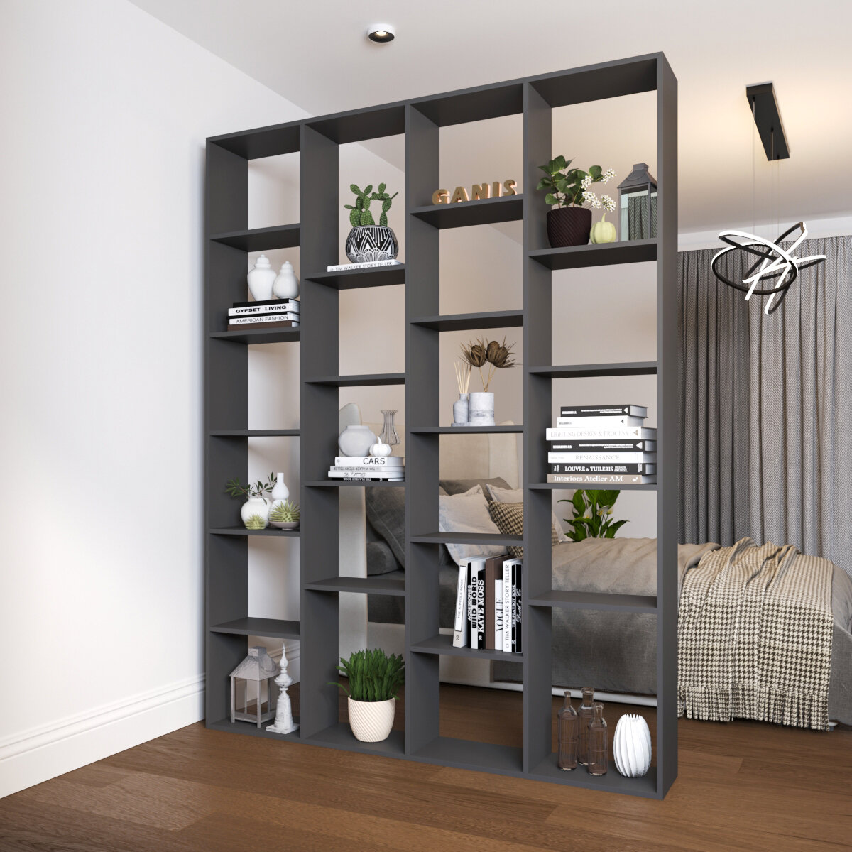 Стеллаж Перегородка для зонирования Феликс 4 Графит (ШхВхГ) 150х200х32см.