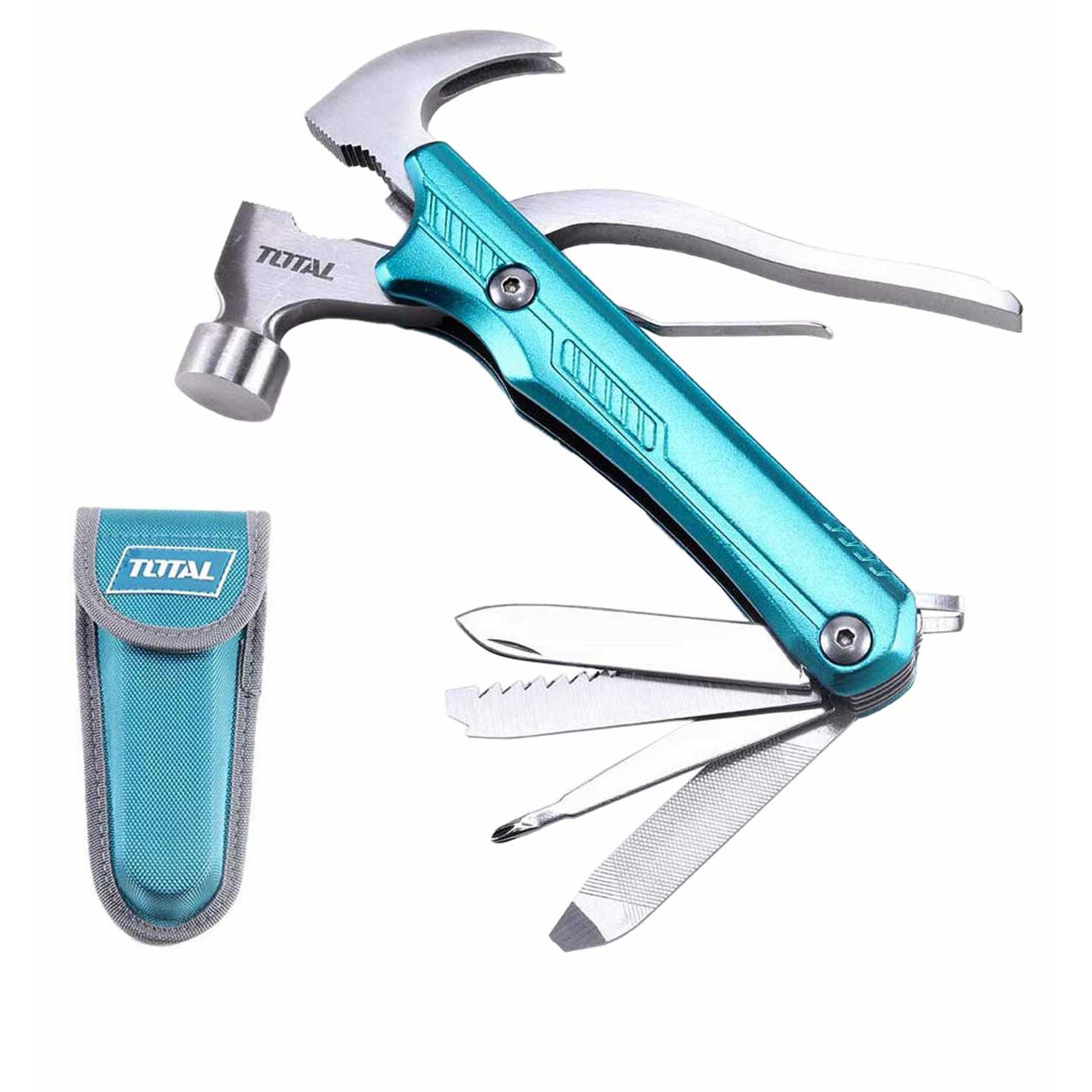 Молоток-мультитул TOTAL THMFH0126, 12 функций, алюминиевый, бирюзово-серебристый