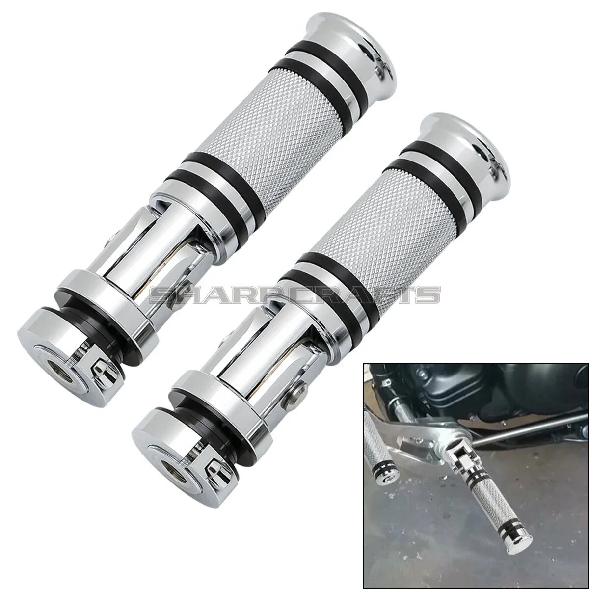 Для Yamaha XVS 650 1100 Honda VT600 VT750 Shadow Suzuki Kawasaki VN900 мотоциклетные подножки для управления вперед, подножки для переключения передач с краем Серебряный, A-Chrome-2