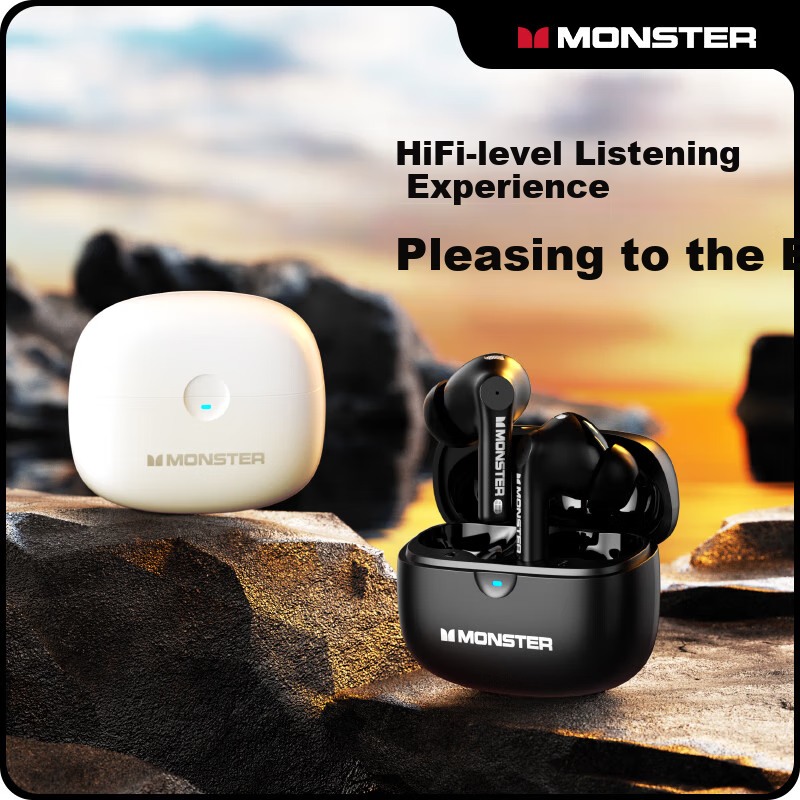 MONSTER In-Ear True Wireless Bluetooth Earbuds Wireless Sports Gaming Earphones with Noise Cancelling for Calls Bluetooth 5.4 Compatible with Apple, Huawei, Xiaomi, OPPO Phones GT16 White