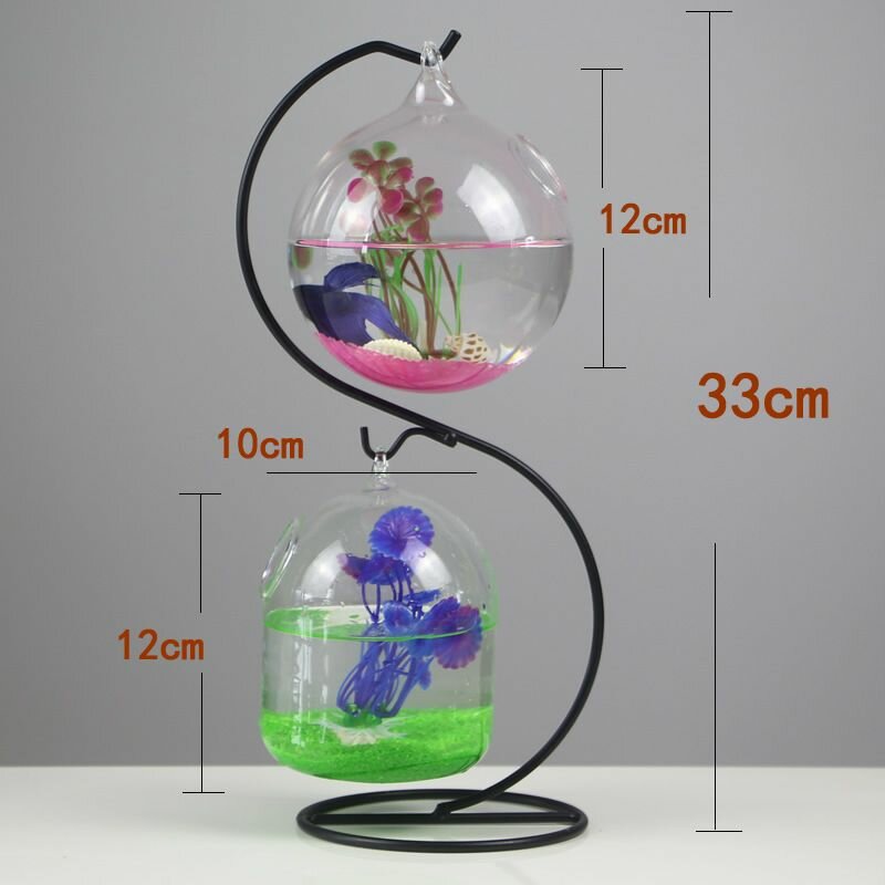 Небольшой экологический настольный круглый аквариум, прозрачный, S-образная железная рама