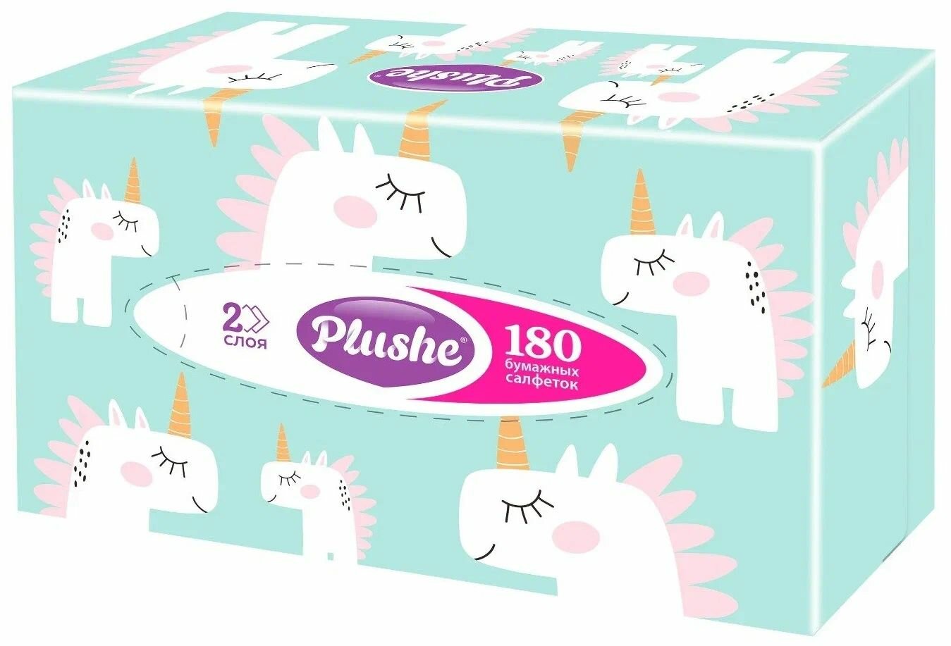 Салфетки бумажные Plushe 2 слоя в коробочке 180 листов, ассорти