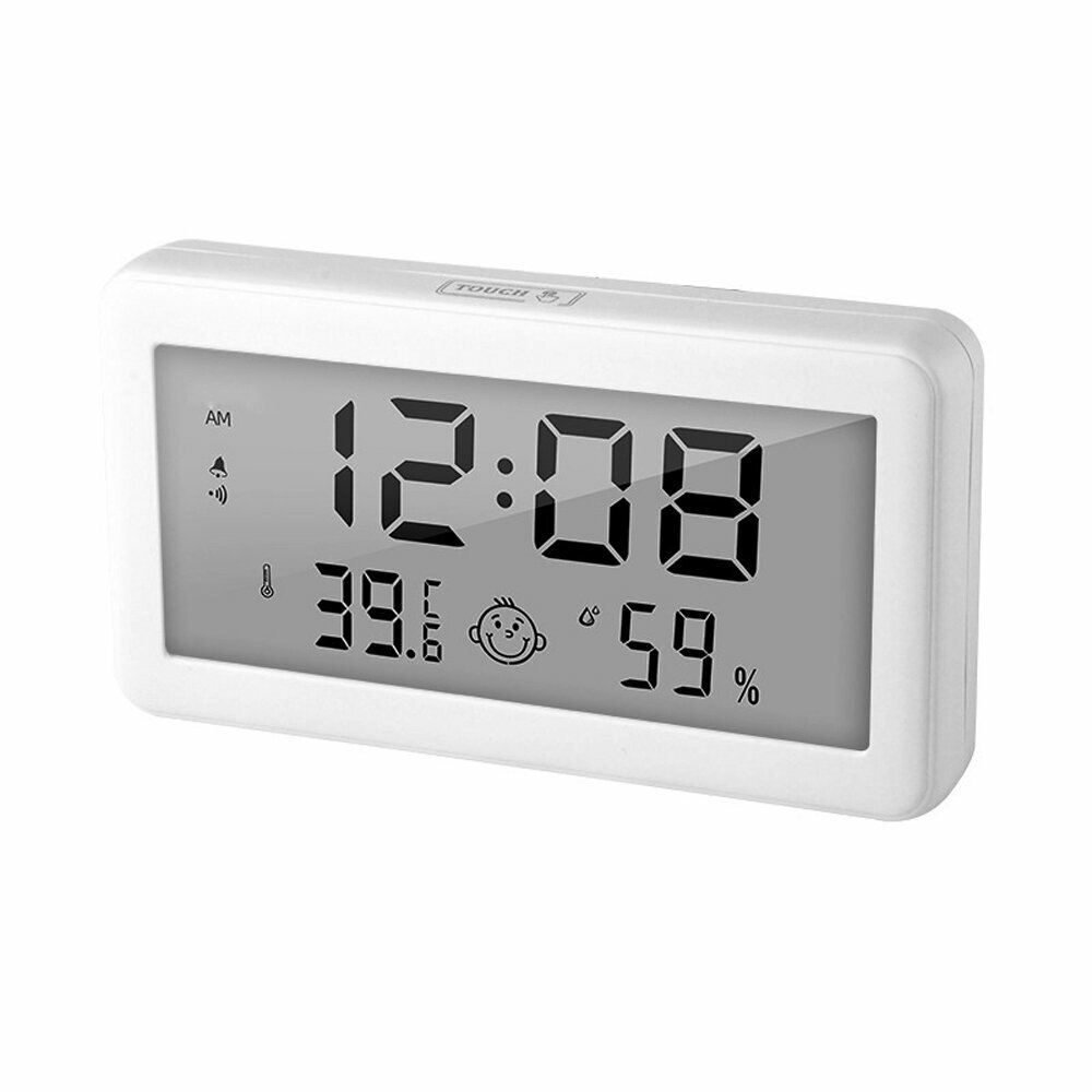 Цифровой встроенный термометр-гигрометр для дома с точным LCD-дисплеем, индикацией температуры, влажности, времени, даты, комфорта, поддержкой будильника и звукового сигнала, переключение ℃/℉, белый цвет, ABS, батарейки 2 AAA, размер 109*59*17мм