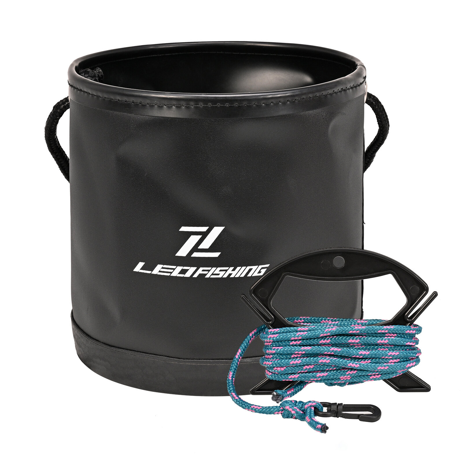 Кругой складывающийся рыбацкий ведро с люверсом рыбацкое снаряжение для рыбалки материал EVA цвет синий/красный/черный объем 4.5 л размер 18*18 см вес 200 г количество 1 шт