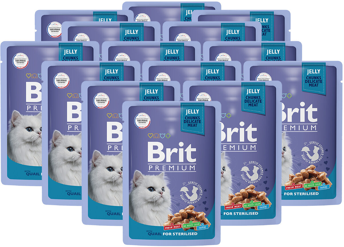 BRIT PREMIUM для взрослых кастрированных котов и стерилизованных кошек с перепелкой в желе (85 гр х 14 шт)