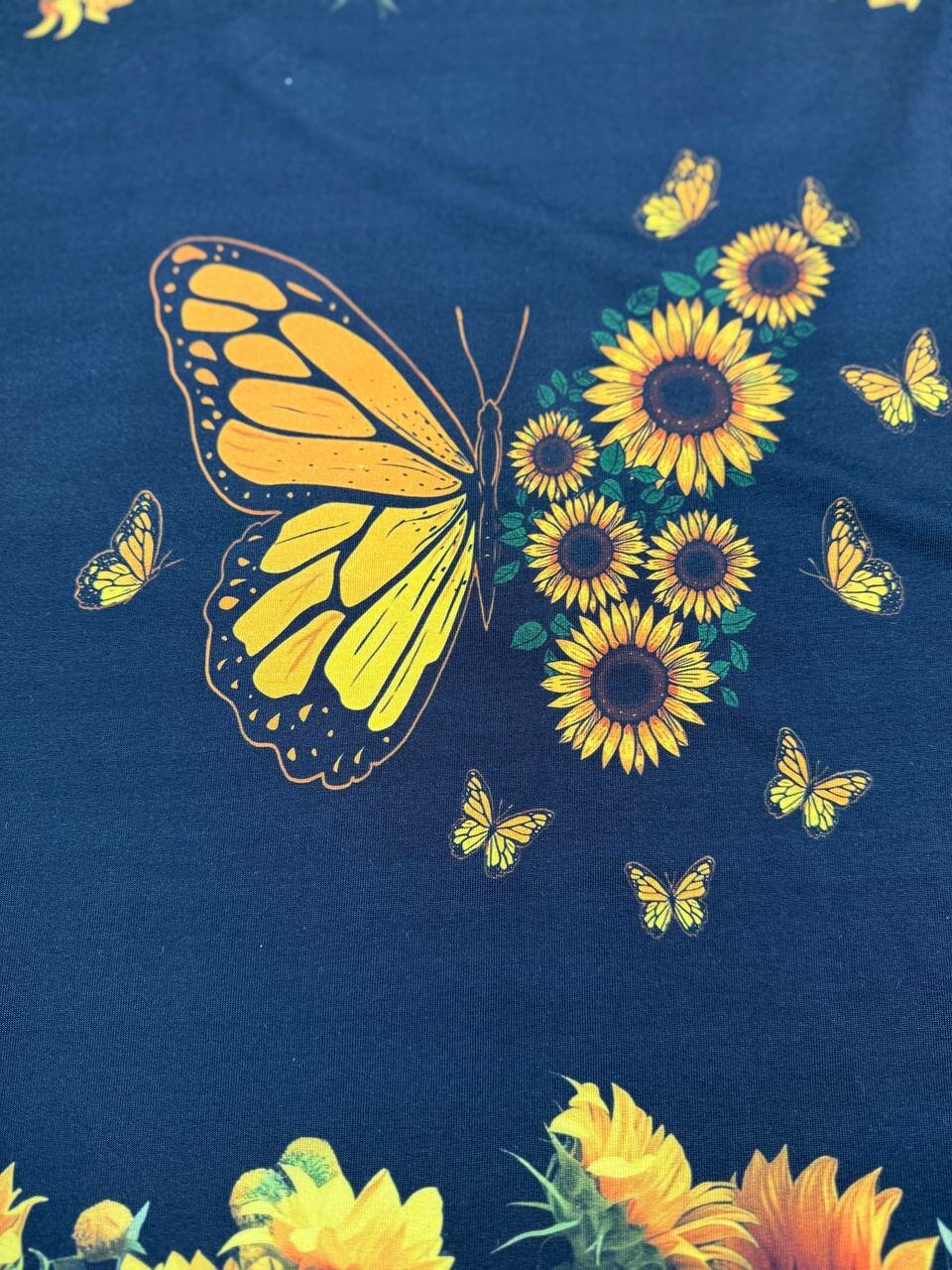 Ткань Кулирка купон Бабочки на черном 70х180