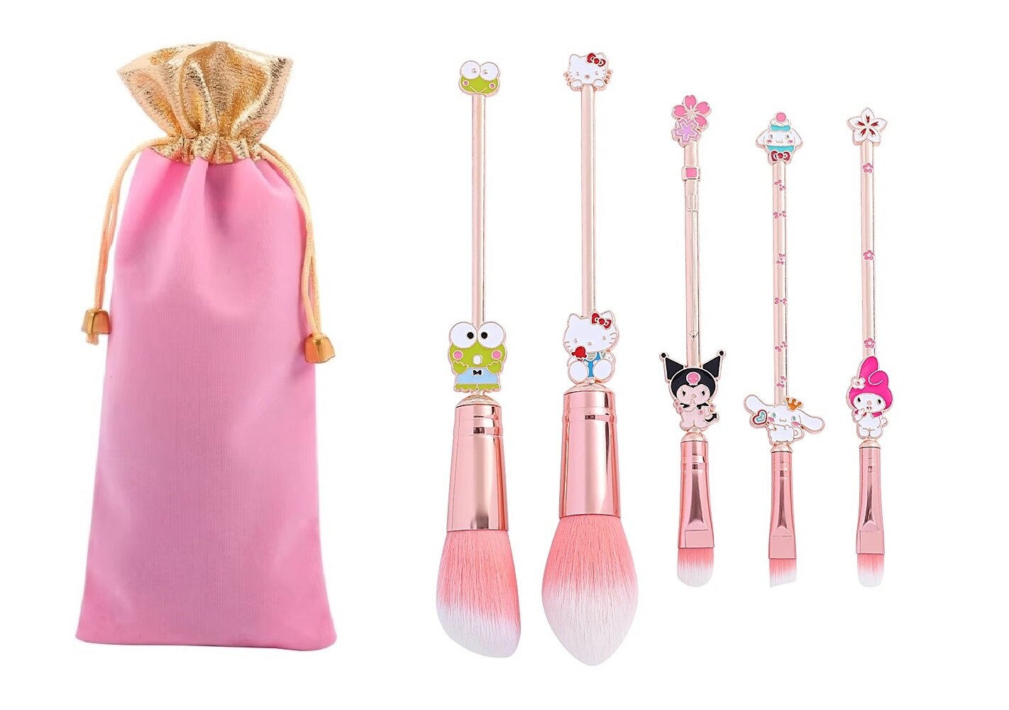 Набо Кистей для макияжа Kuromi Куроми, 5шт, металл, золотистый, в чехле
