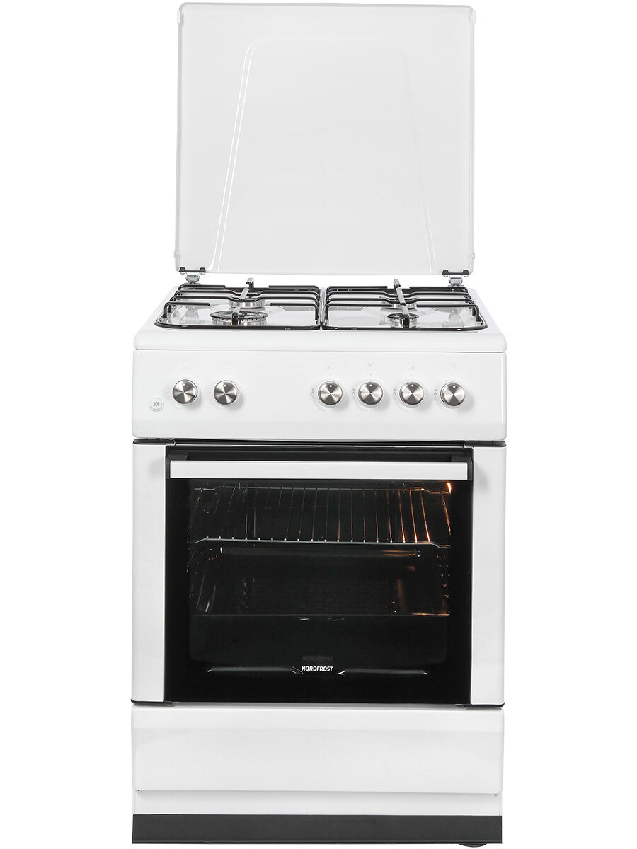 Газовая плита NORDFROST GG 6061 W, 64 литров, авторозжиг конфорок, газ-контроль духовки, белый