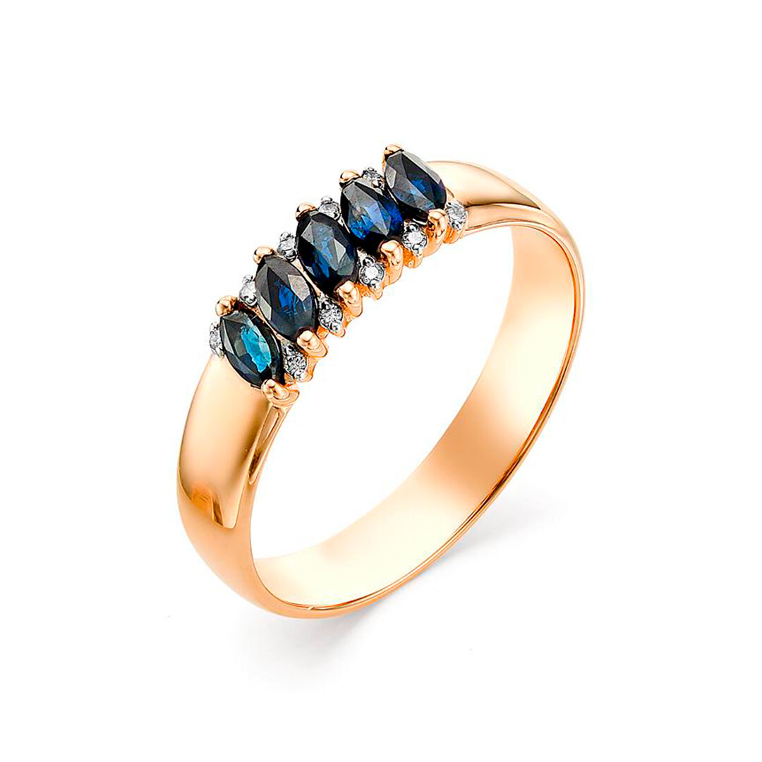 Кольцо, красное золото, 585 проба, сапфир, бриллиант