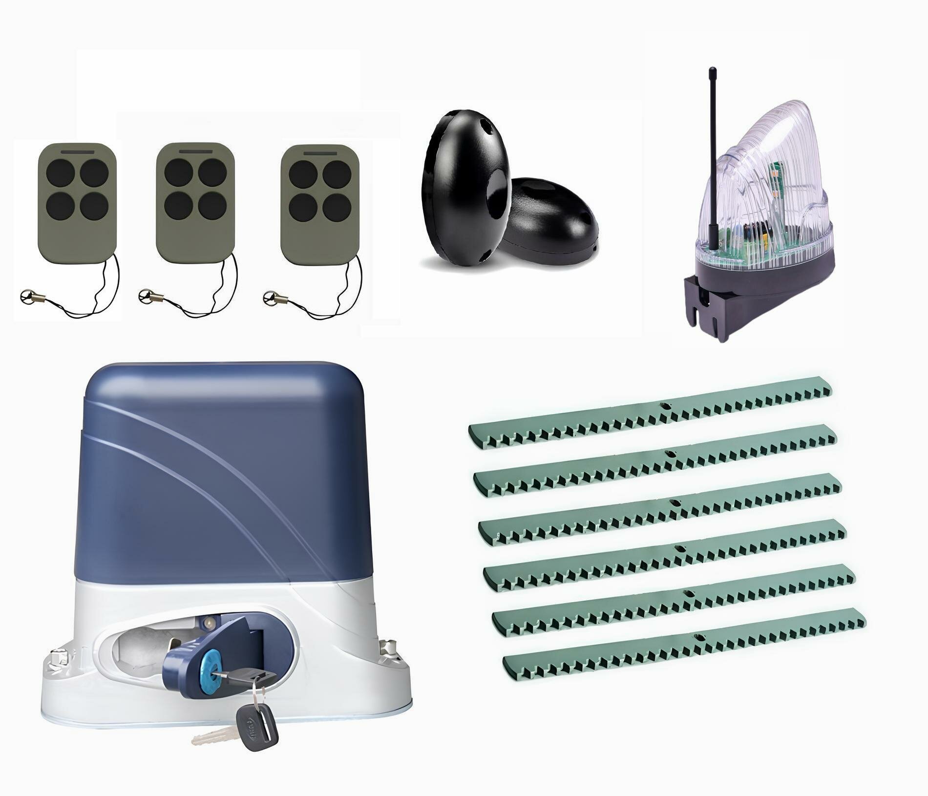 Автоматика для откатных ворот KSL-1300 FULL-5K6-Т3, комплект: привод, 3 пульта, фотоэлементы, лампа, 6 реек