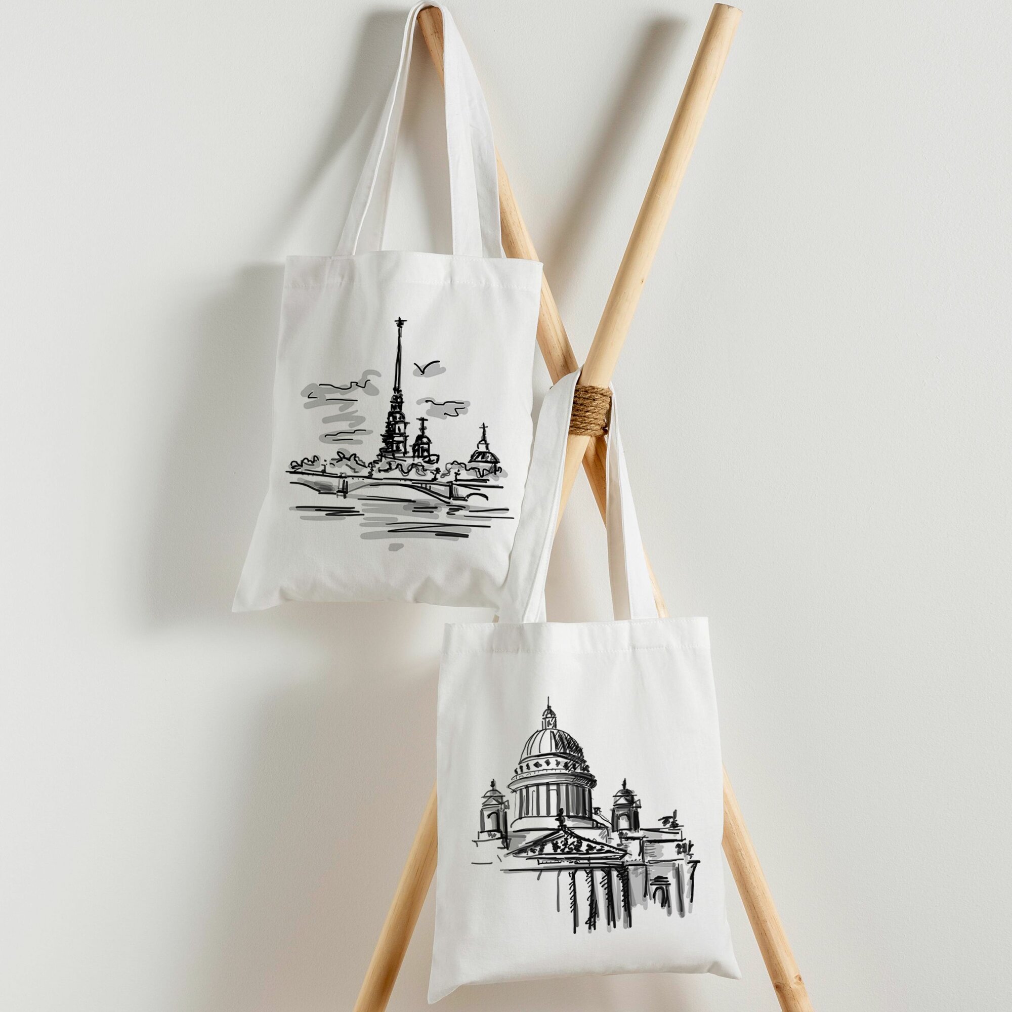 Комплект сумок шоппер Комплект набор два шоппера с принтом "Петропавловская крепость", шопер авоська холщовая с рисунком в подарок, 2 шт.