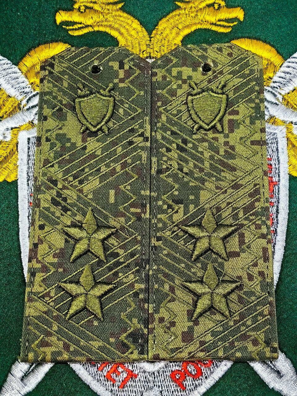 Погоны (наплечные знаки) СК РФ генерал-лейтенант юстиции камуфлированные с эмблемой цифра зеленая