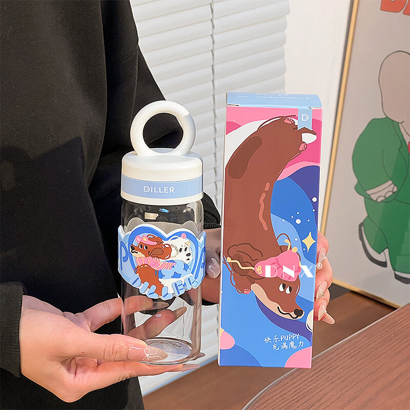 Летняя чашка из тритана с трубочкой серии Dachshund для девочек, высококачественная портативная чашка для воды для мам и младенцев, двойная чашка для питья