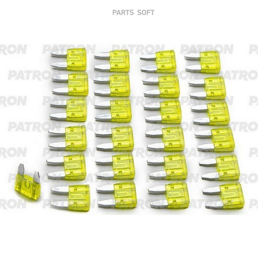 Предохранитель пласт. коробка 25шт MINI Fuse 20A желтый PATRON PFS019 | цена за 1 шт