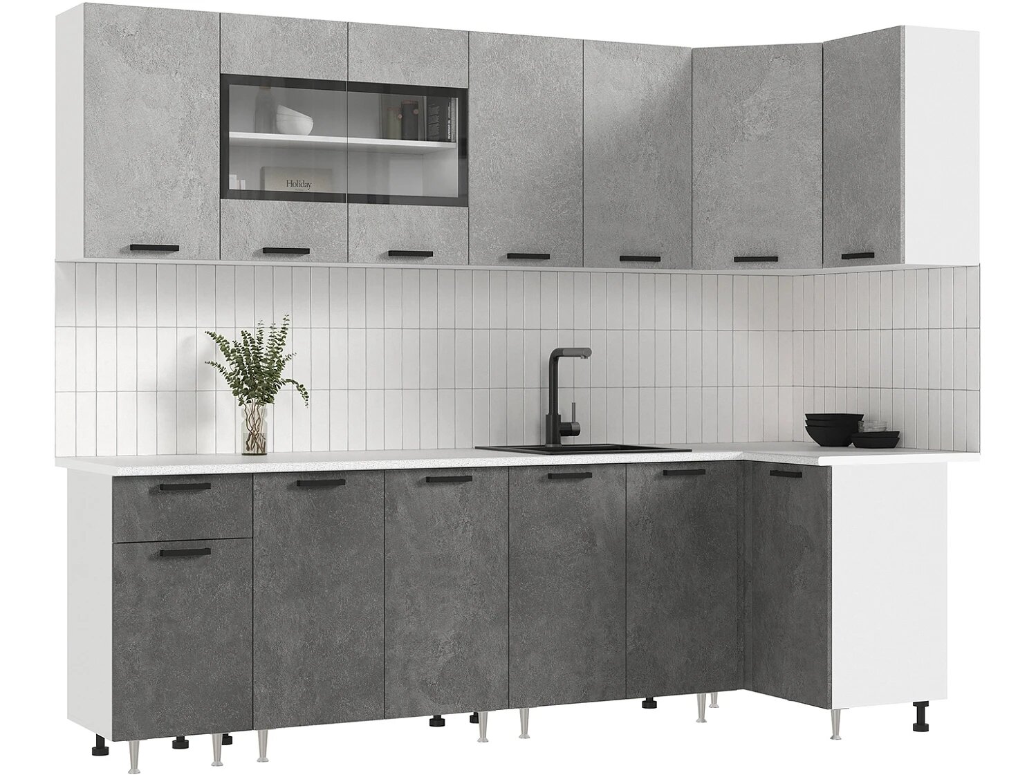 Кухонный гарнитур 2,6х1,0м бетон светлый/бетон темный (антарес)