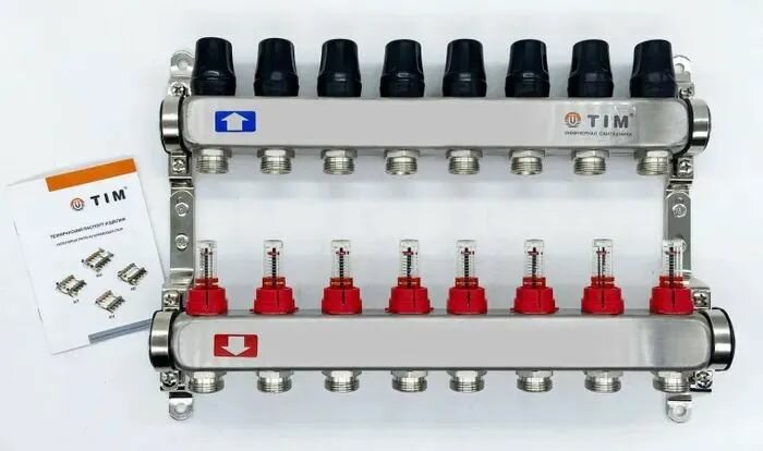 Распределительный коллектор с расходомерами на 8 контуров Tim KC008