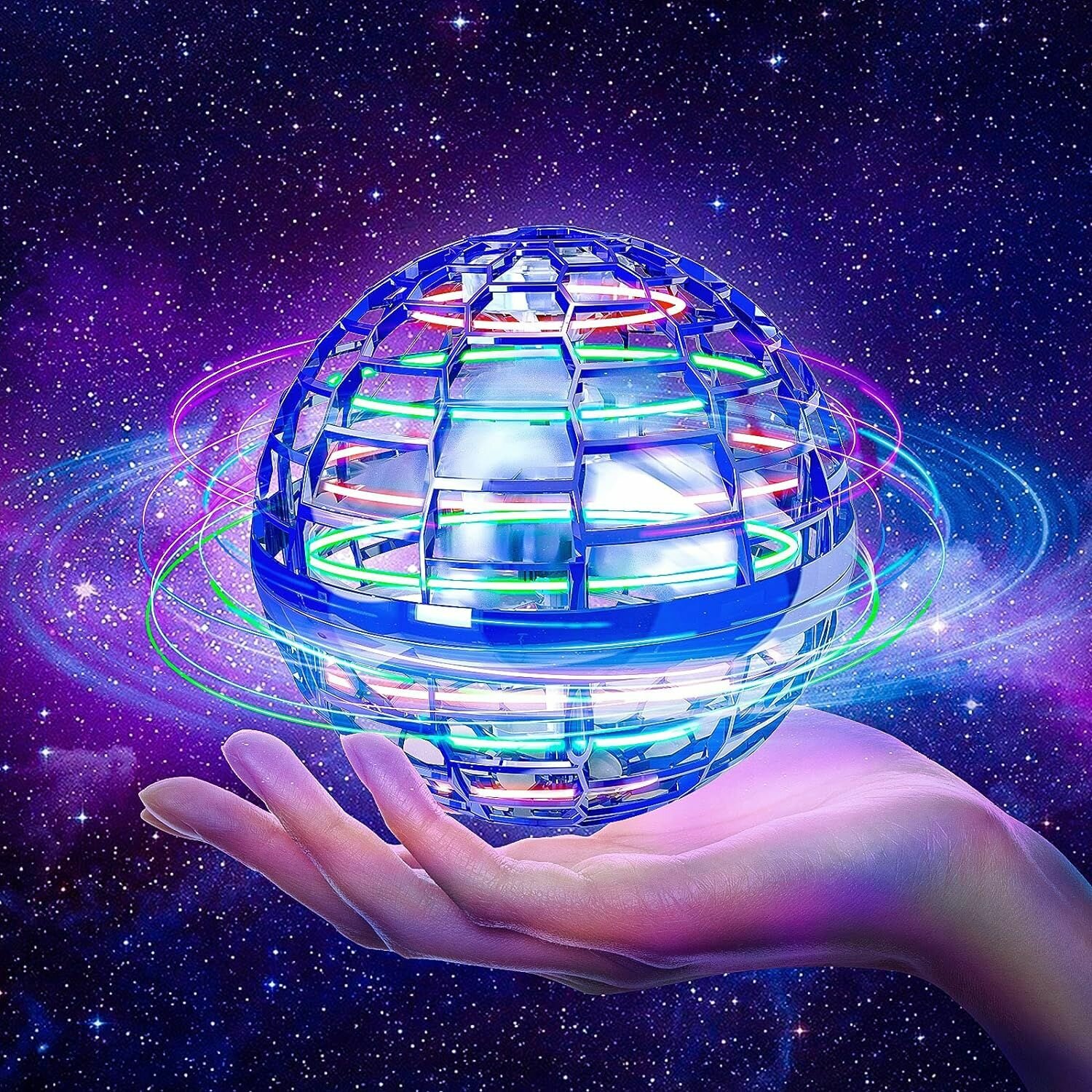 Летающий шар бумеранг со светом/ Spin Ball FLYATOR/ Спиннер Синий