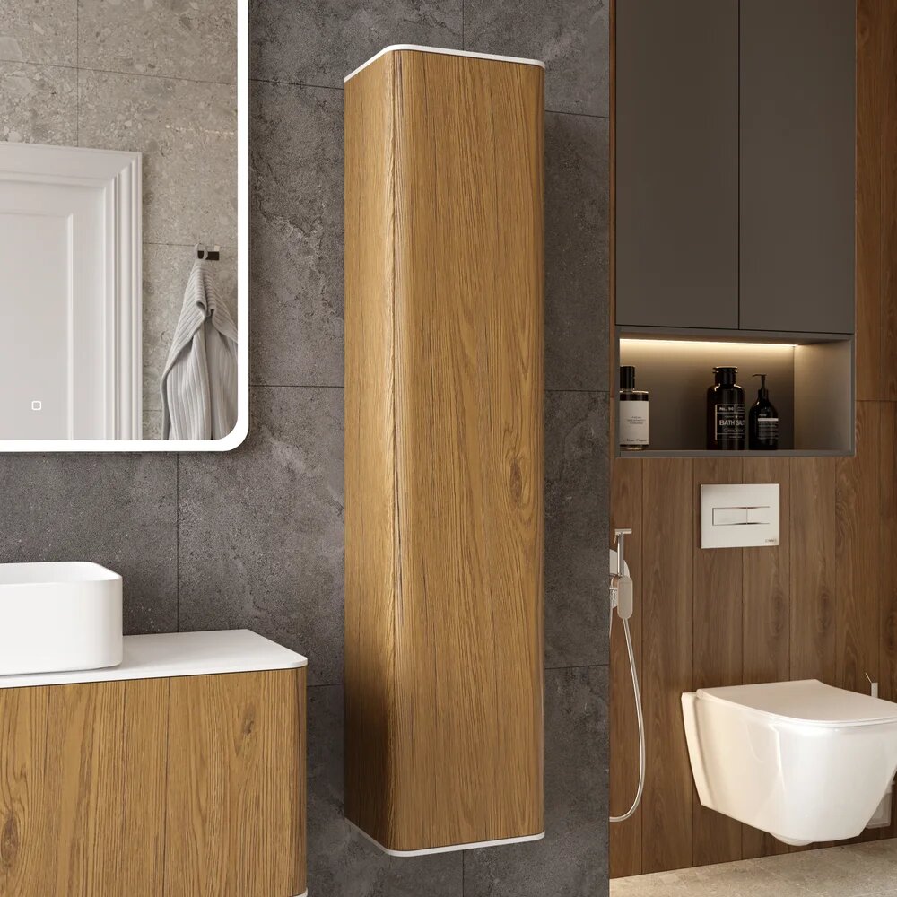 Шкаф-пенал для ванной STWORKI Ноттвиль 33 подвесной, 32, 7 см, светлое дерево, матовый, с дверками, из МДФ