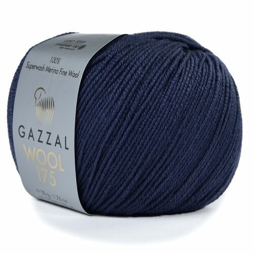 Пряжа Gazzal Wool 175 цвет 326 голубика (50г/175м, упаковка 5 мотков)