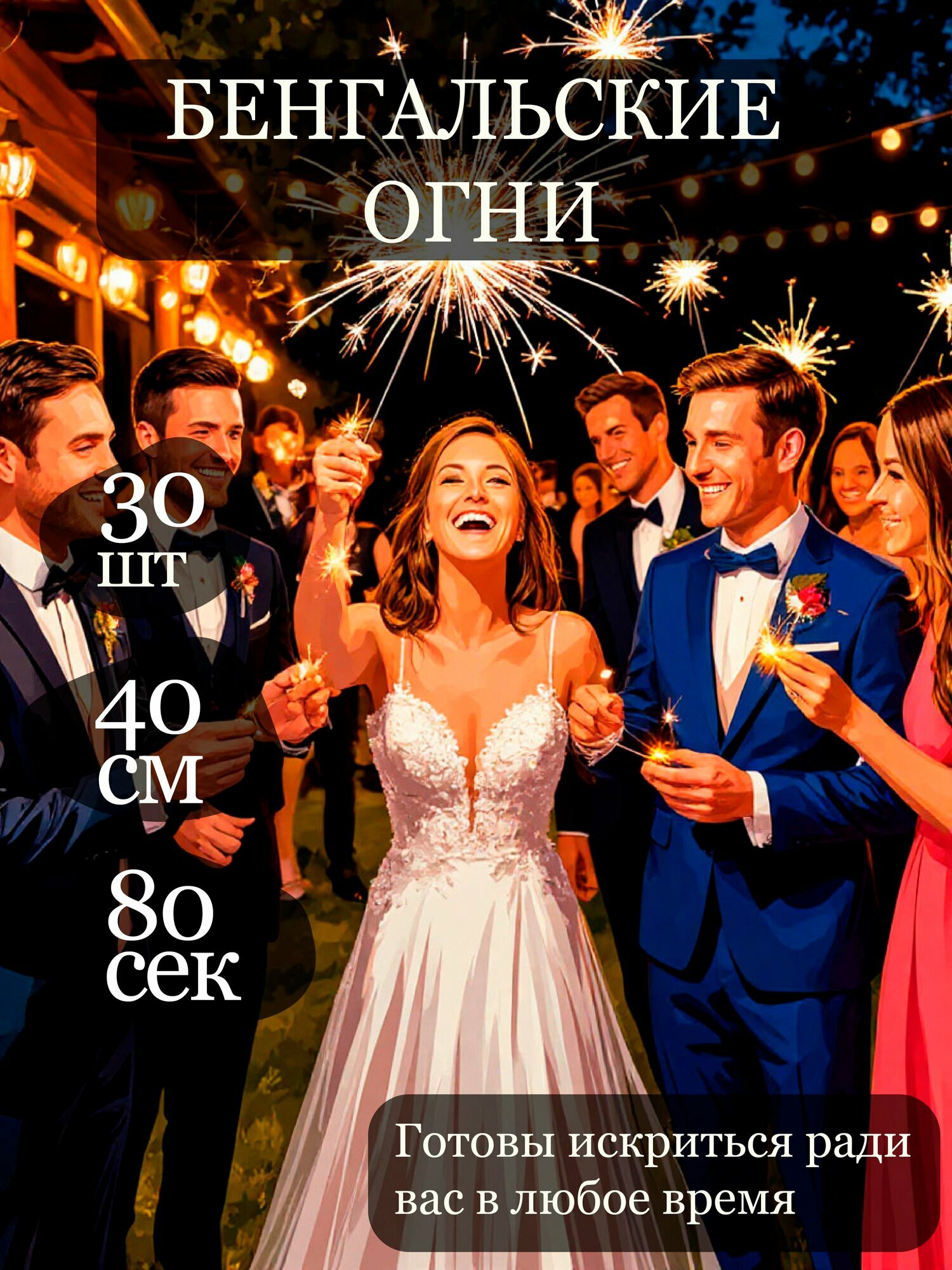 Бенгальские огни на свадьбу 40 см (средние), набор 30 штук, время горения 80 сек, произ-ль Премьер Салют