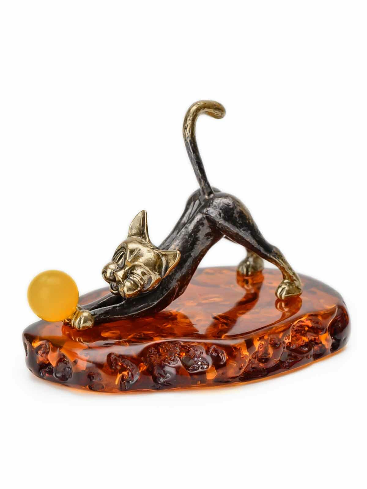 Сувенирная фигурка - Кошечка игривая, Балтийский Янтарь, 3,5 см