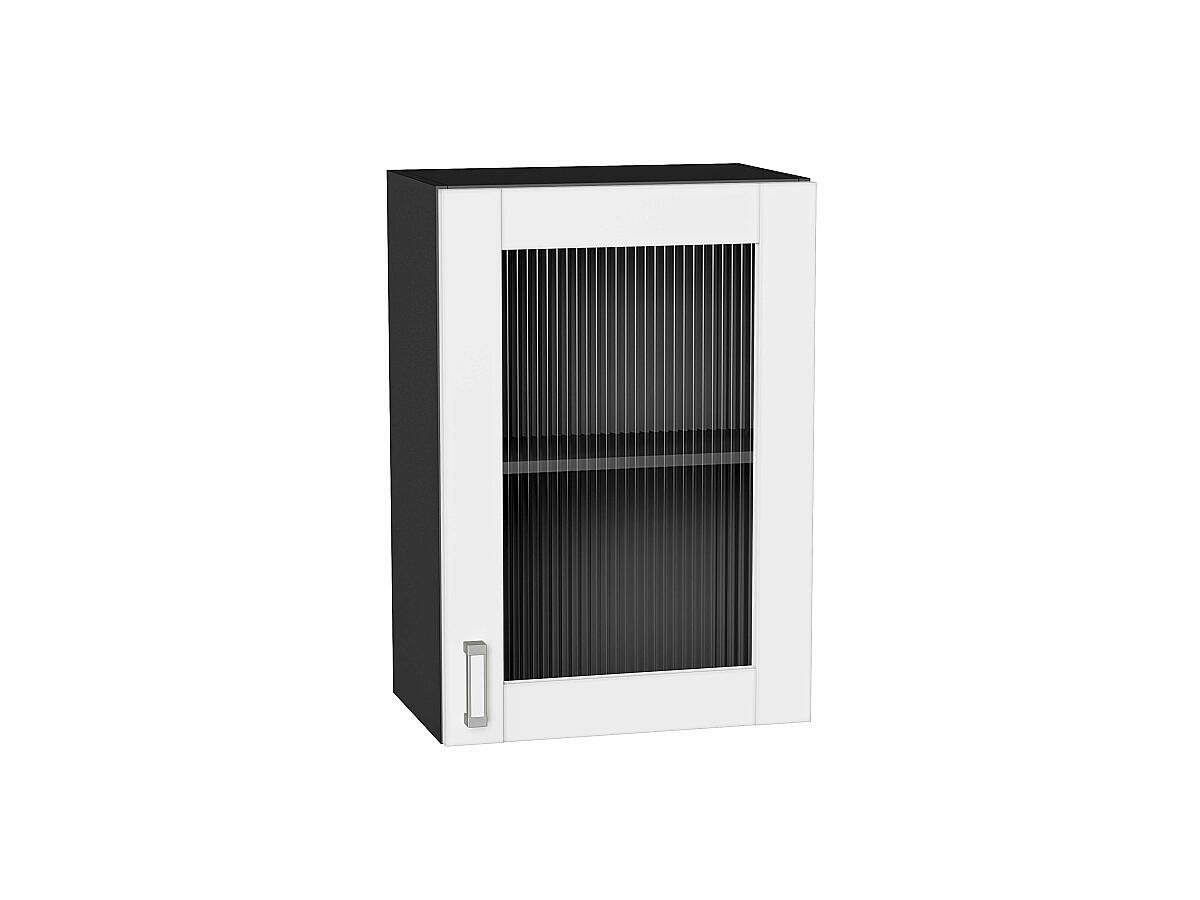 Шкаф верхний с 1-ой остекленной дверцей Лофт, цвет фасада White Silk, цвет каркаса Graphite, стекло Magic Moru V, 716*500*320 мм