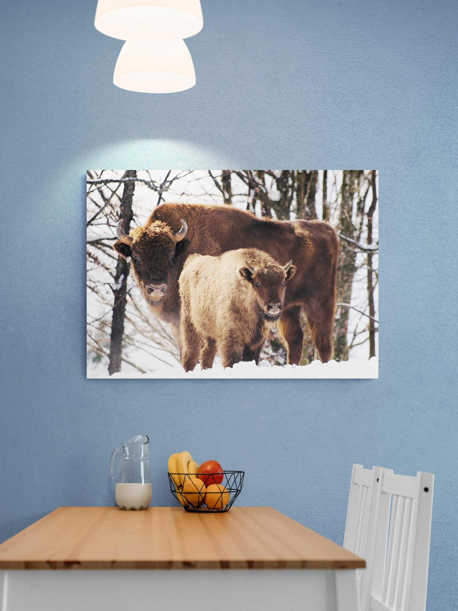 Картина с дикими животными "Бизон и теленок" 70х50 см