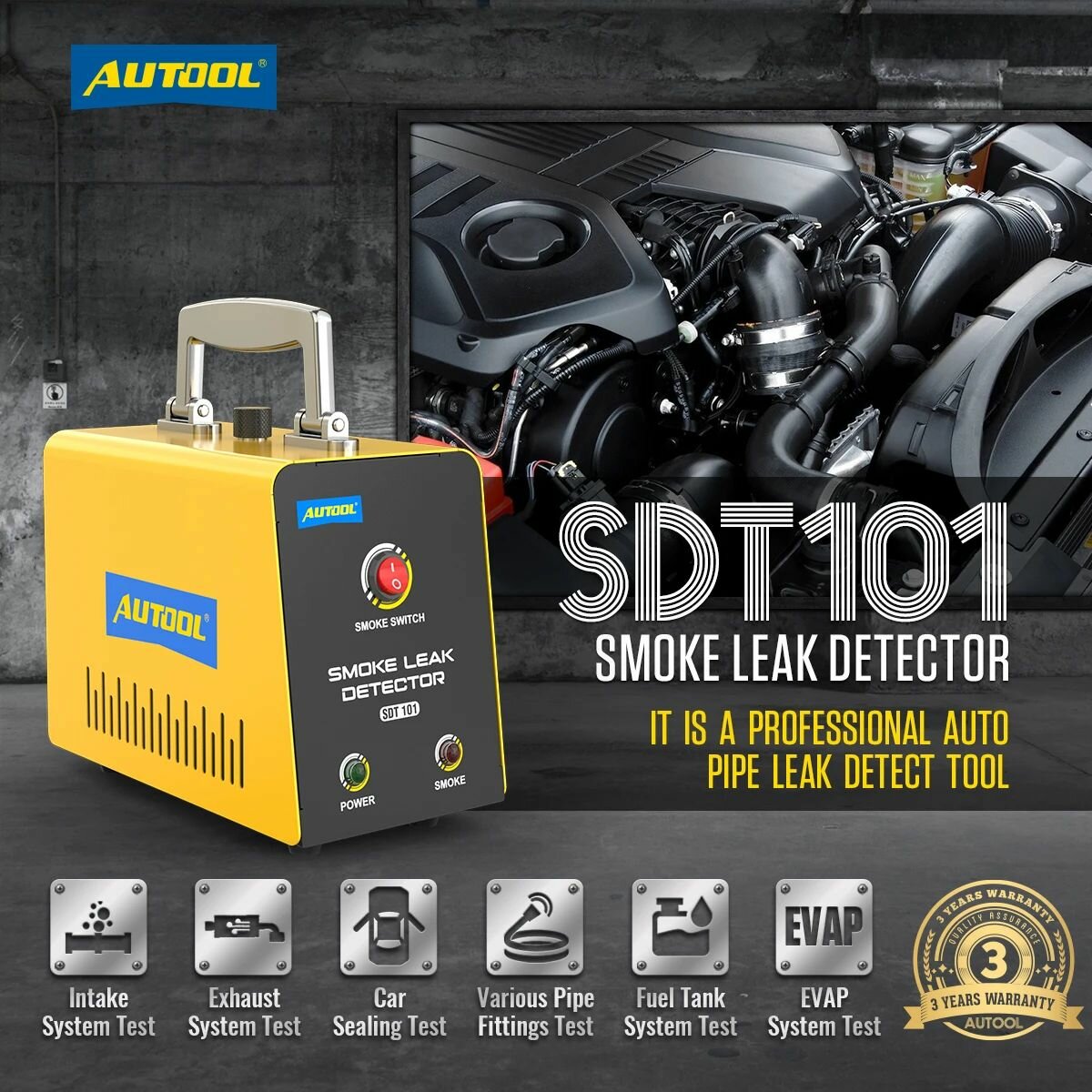 Автомобильный детектор AUTOOL SDT101 для утечки дыма, пластик, без насоса
