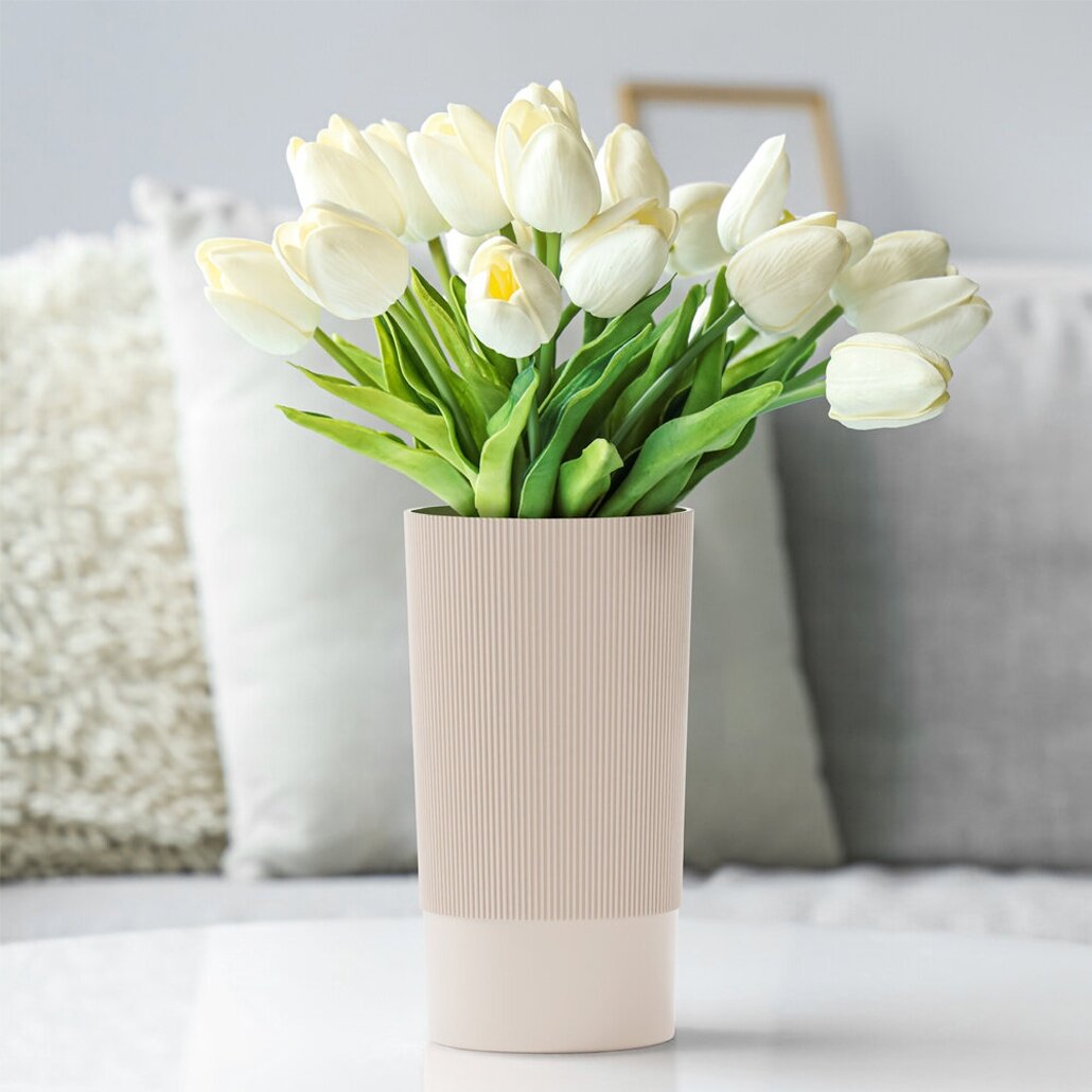 Ваза для цветов под срезку 20см, бежевый, объем 1,2л, стиль "Версаль"